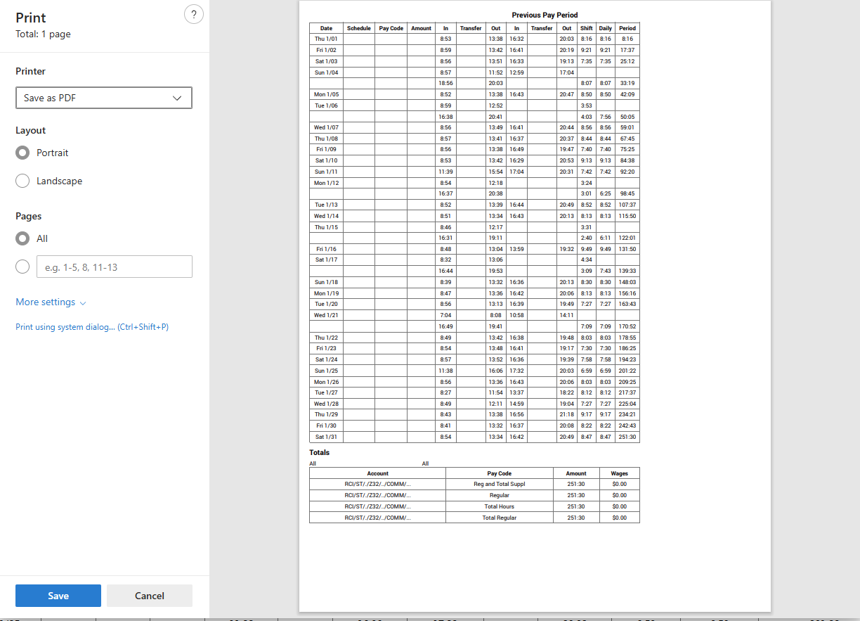 Monthly Kronos Report – DG3 Printing Services